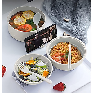 Ramen Cooker Ramen Bowl Set with Chopsticks Microwave Noodle College Dorm Room Essentials for Girls for Boys Apartment -White