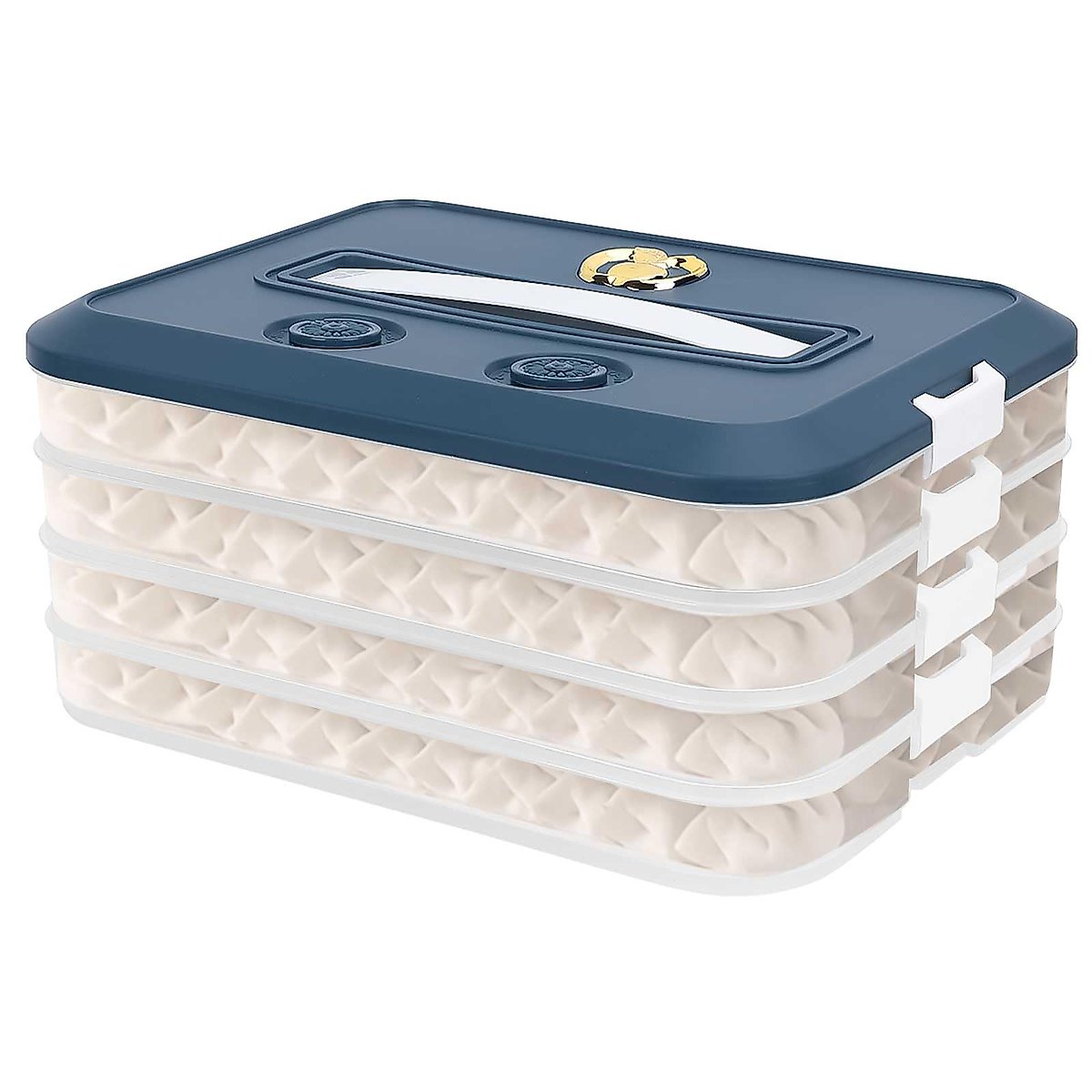 Tefola Food Storage Containers with Lids, 4-Layer Stackable Snack Container with Lid Dumpling Box Airtight Storage Container Cookie Storage Containers (Blue)