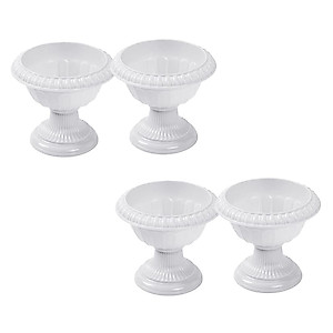 Happyyami 4pcs Urn Planters Classic Traditional Plastic Urn Planters for Indoor and Outdoor Use European Style Bonsai Plant Containers White