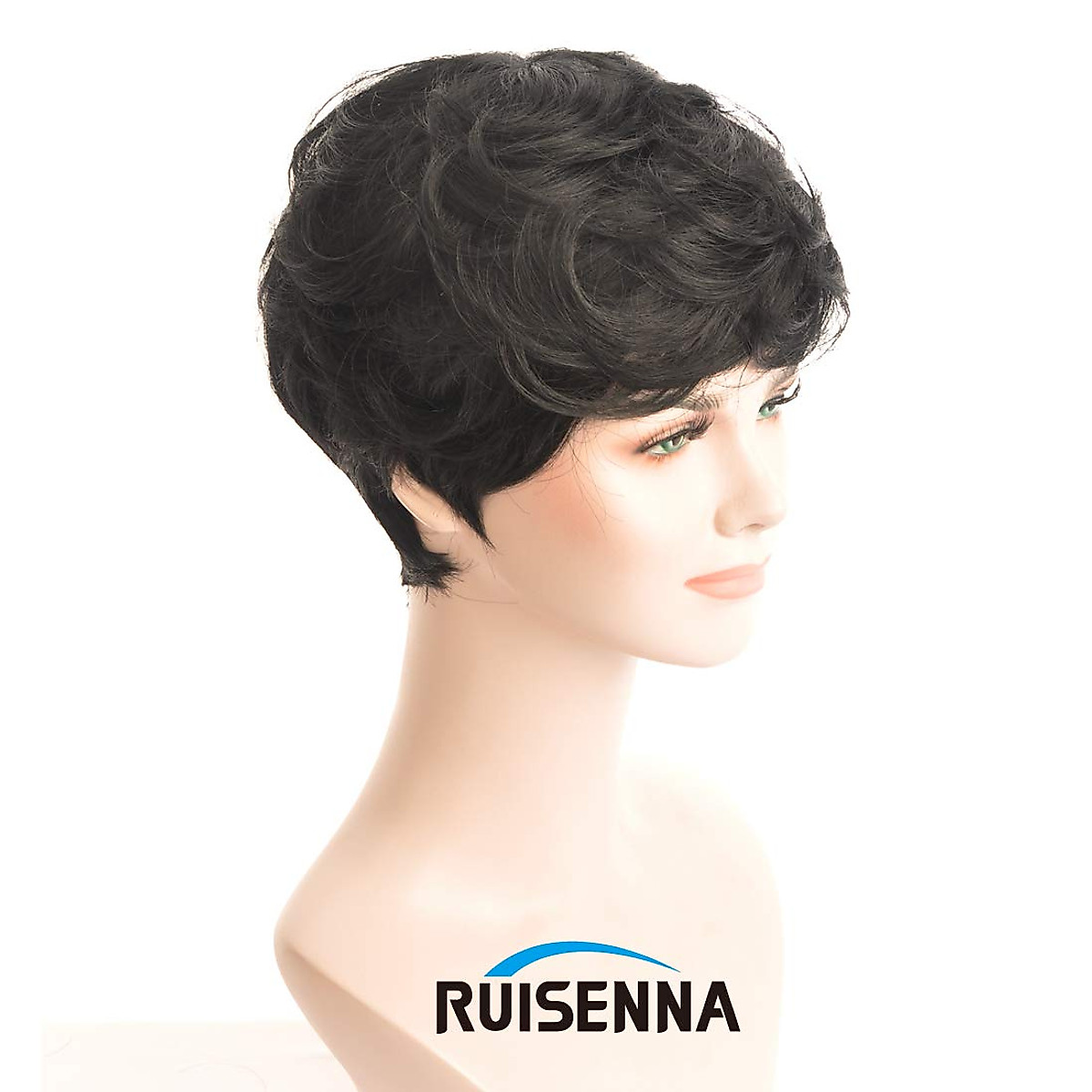 RUISENNA Short Hair Wig Synthetic Curly Wig for Black Women Short Black Pixie Cut Wigs Heat Resistant Fiber Hair Wigs