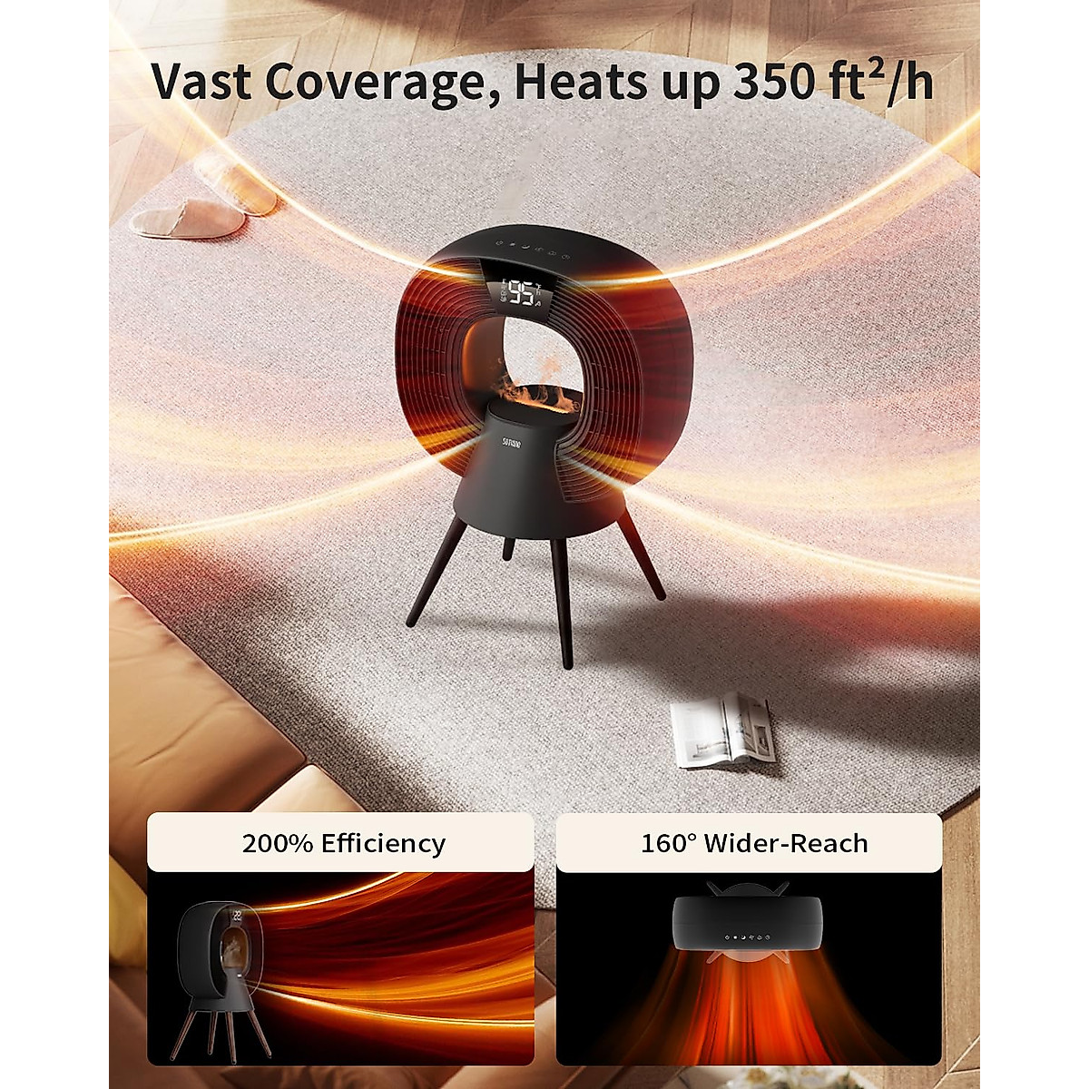 Sothing Space Heater Humidifier Combo - Star 3-in-1 Electric Heaters for Indoor Use, Humidifier with Flame Light, Aesthetic Design, 1500W Space Heater Indoor Large Room, Sleep Mode for Bedroom, Office