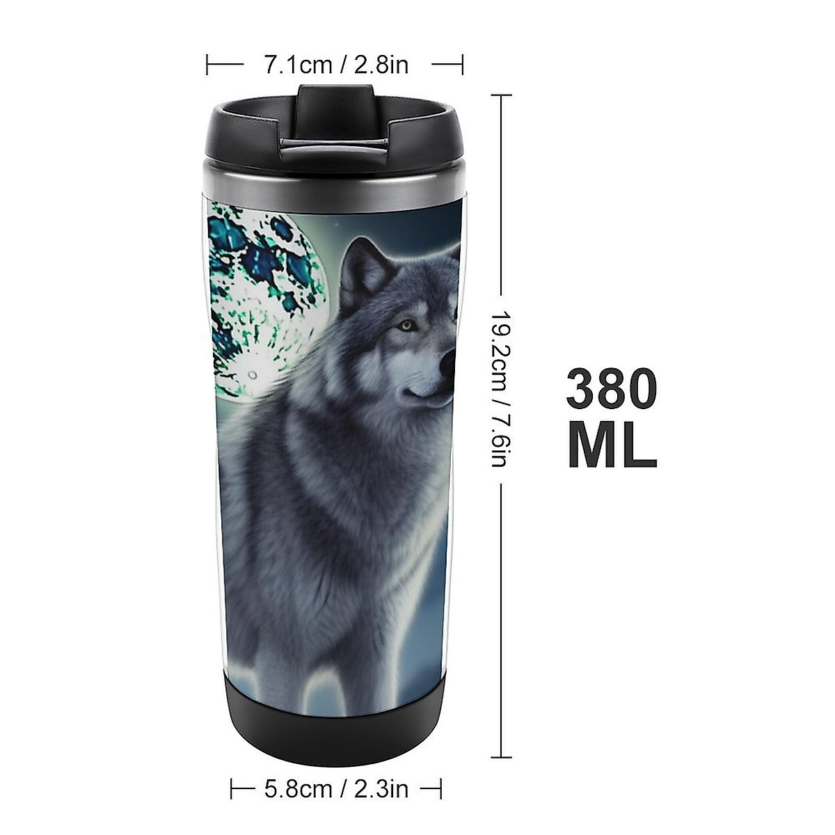 13 Oz Travel Mug Wolf Under Moon Stainless Steel Double Wall Vacuum Leak Proof Insulated Tumbler with Lid Hot And Cold Beverage Holder for Travel Picnic Outdoor