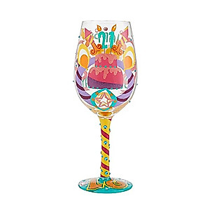 Enesco Designs by Lolita Happy 21st Birthday Hand-Painted Artisan Wine Glass, 1 Count (Pack of 1), Multicolor