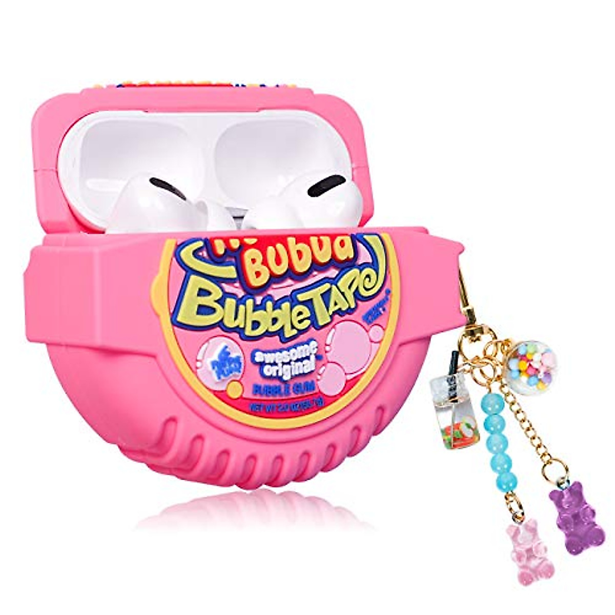 Lupct for Airpod Pro 2019/Pro 2 Gen 2022 Silicone Case, Cartoon Cute Food Air Pods Cover Kids Girls Women Funny Headphone Fun Cool Kawaii Keychain Cases for AirPods Pro (Hubba Bubba Bubble Tape)
