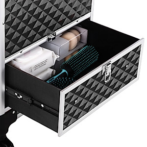 Topeakmart Professional Large Makeup Case, Professional Rolling Cosmetic Organizer Trolley, Portable Travel Makeup Train Case, With Drawer, Locks and Wheels - Black