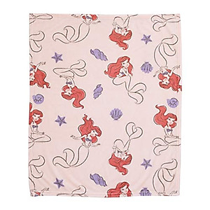 Disney The Little Mermaid Super Soft Ariel Starfish Seashell French Fiber Baby Blanket, Pink, Purple, Red
