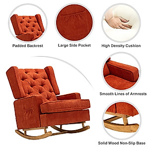 Rocking Chair Nursery,Upholstered Glider Chair for Nursery,Mid Century Modern Oversized Wingback Armchair for Living Room(Orange)