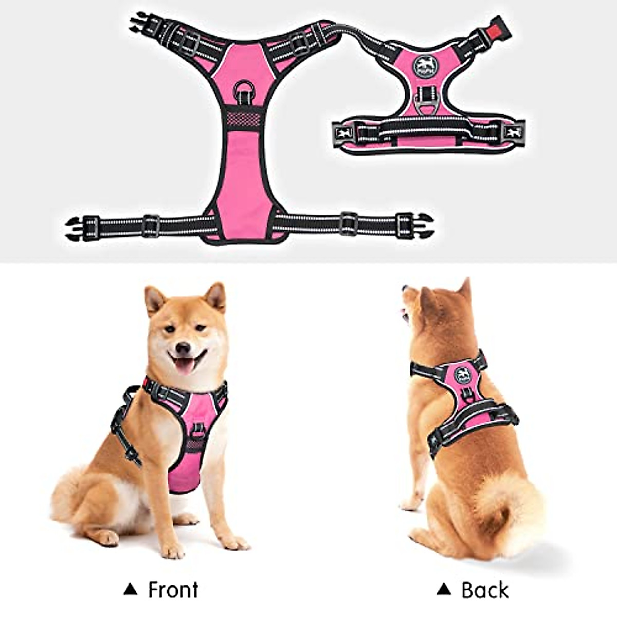 PoyPet No Pull Dog Harness, No Choke Front Clip Dog Reflective Harness, Adjustable Soft Padded Pet Vest with Easy Control Handle for Small to Large Dogs(Pink,M)