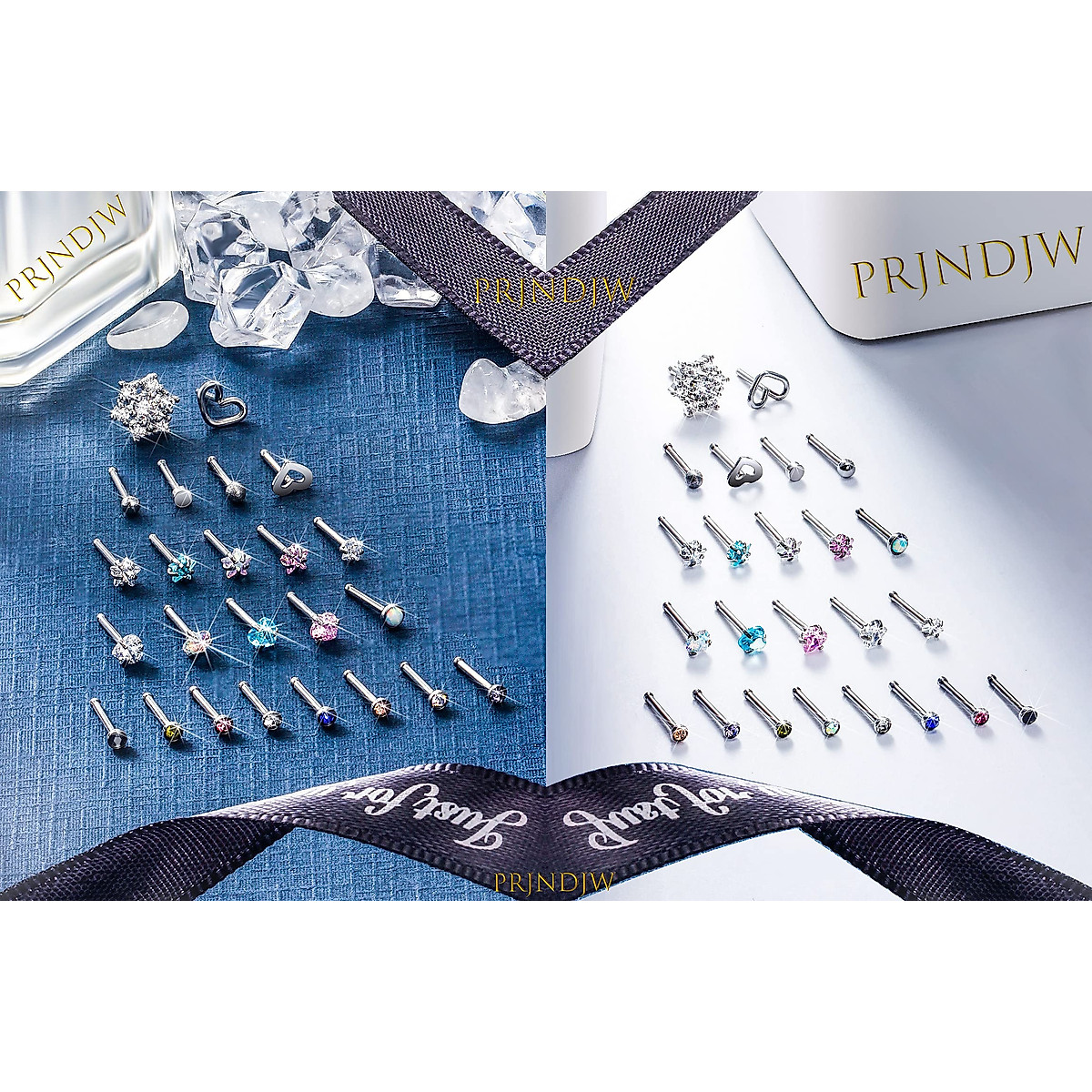 Prjndjw 44pcs 18G 20G Nose Rings Studs Nose Rings for Women Nose Piercings Jewelry Surgical Stainless Steel Straight Nose Studs Moon Star Heart Butterfly Hypoallergenic for Men