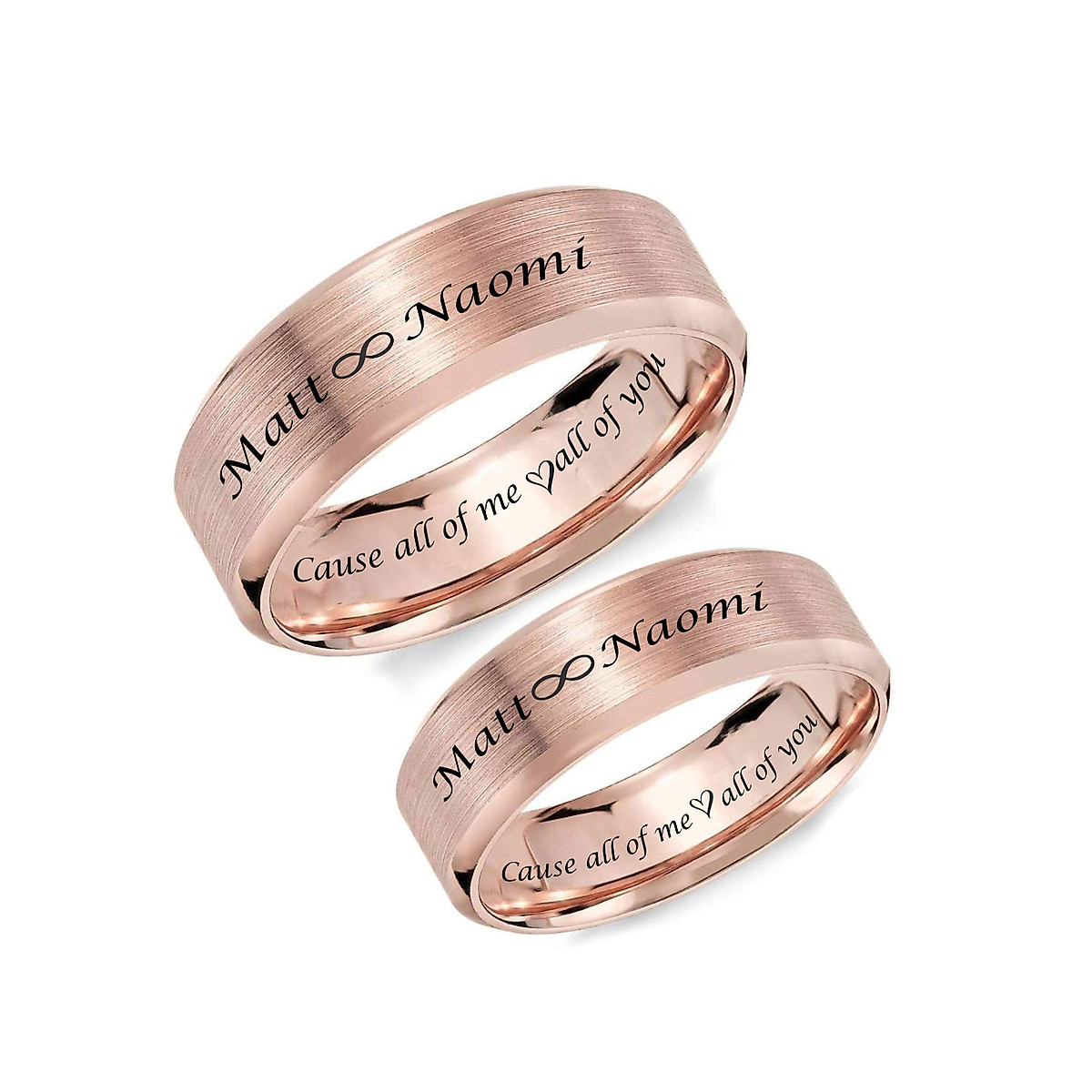 Engraved Rose Gold Ring Set, Personalized Couple's Ring Set Custom, Promise Ring, Engraved Free