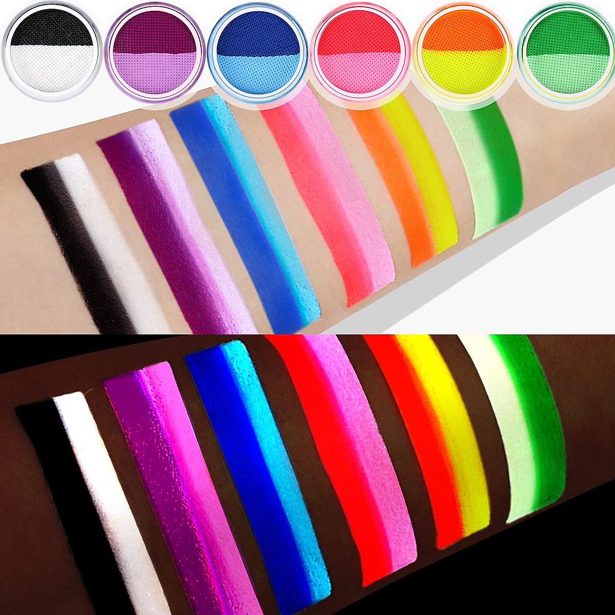 Water Activated Eyeliner, UV Glow Neon Cake Paint, 12 Bright Color Hydra Eye Liner,UV Glow Blacklight Luminous Body Face Makeup Paint, Costume Halloween and Club Makeup Art Paint (01)