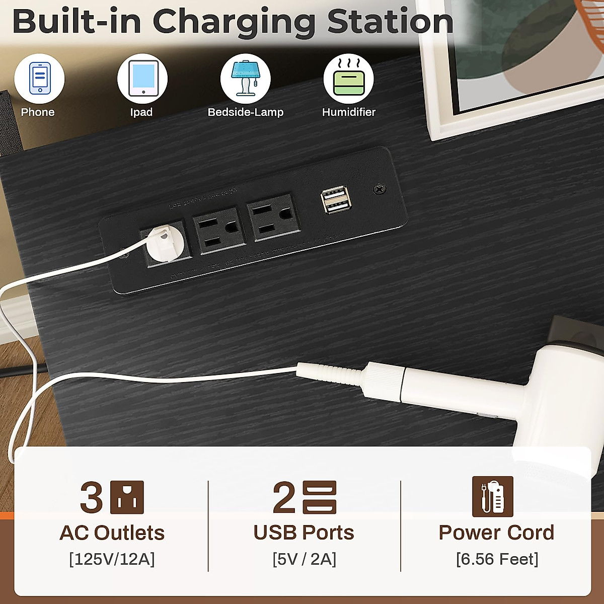 Hasuit 6 Drawer Dresser with LED Lights and Charging Station, Wide Chest of 6 Drawers with Open Space, Modern Large Capacity Storage Cabinet, Black Dresser for Bedroom, Living Room, Hallway