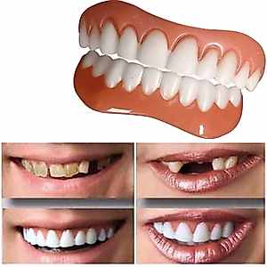 CHNLML Fake Teeth, Cosmetic Denture Veneers for Upper and Lower Jaw, Dental Veneers for Temporary Teeth Restoration, Nature and Comfortable, Protect Your Teeth - 2 Pcs