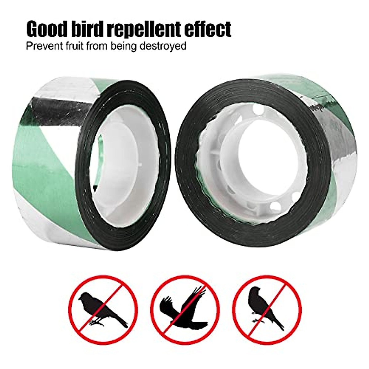 GLOGLOW Reflective Scare Birds Tape, Garden Orchard Accessories Bird Scare Ribbon Reflective Scare Tape Thick for Scare Birds Away(2 Pieces of Green Silver, 80m)