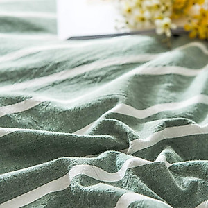 NSNLGSGC Sage Green Striped 100% Washed Cotton Duvet Cover Set Twin - Linen Feel Bedding Set,Durable & Breathable Comforter Cover Set(2PCS, Twin)