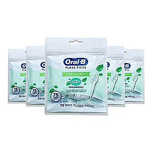 Oral-B Floss Picks Fresh Mint with Scope Freshness, Shred Resistant, 75 Count (Pack of 5)