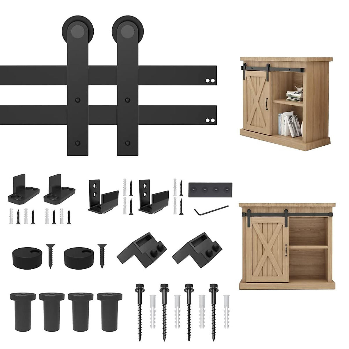 ZEKOO 5FT Super Mini Sliding Barn Door Hardware Kit for Single Door Cabinet, Small Barn Door Hardware Track Kit for TV Stand, Cupboards, Storage Cabinets, Wardrobes, I Shape Hanger (No Cabinet)