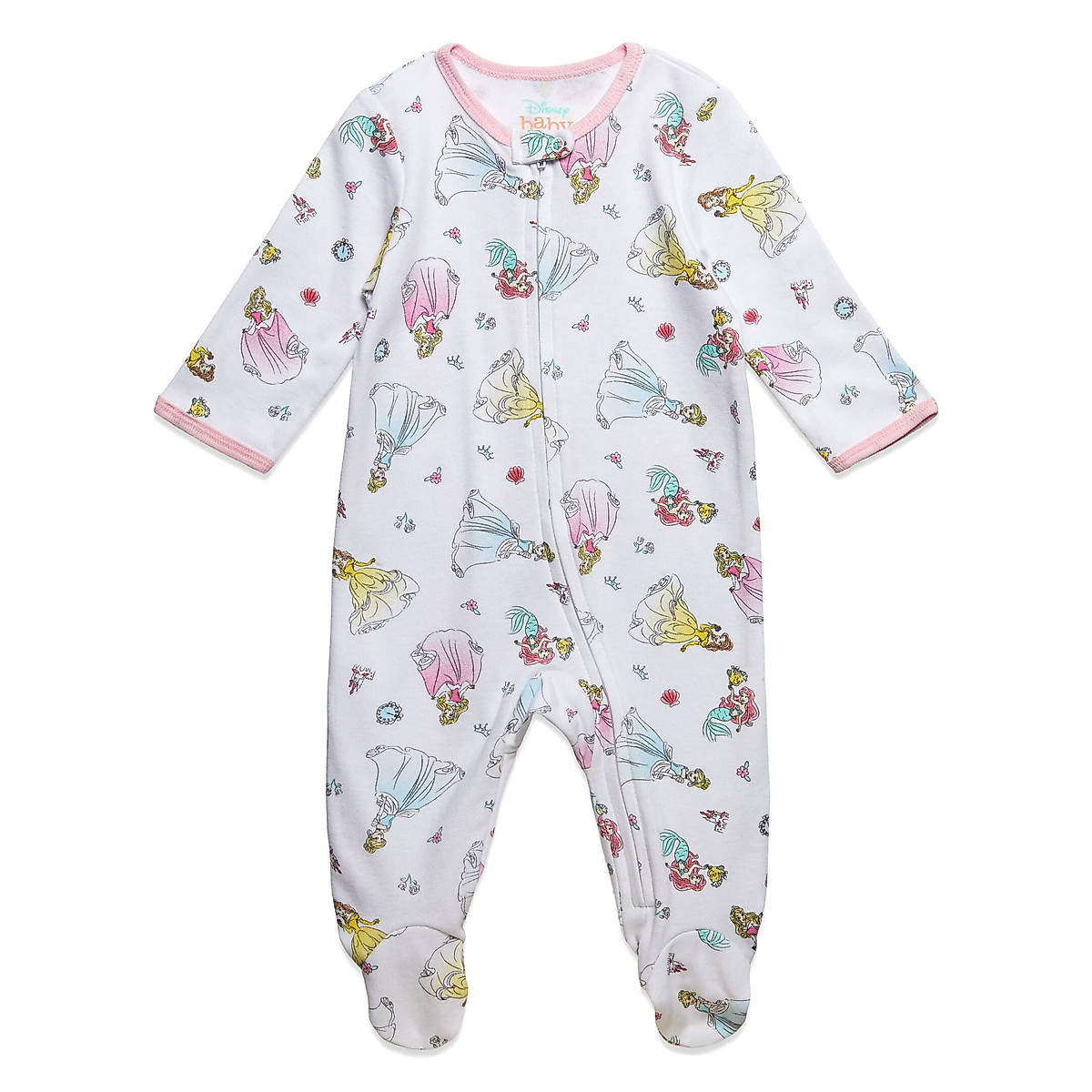 Disney Princess Belle Aurora Cinderella Newborn Baby Girls 2 Pack Zip Up Sleep N' Plays/Pink 0-3 Months