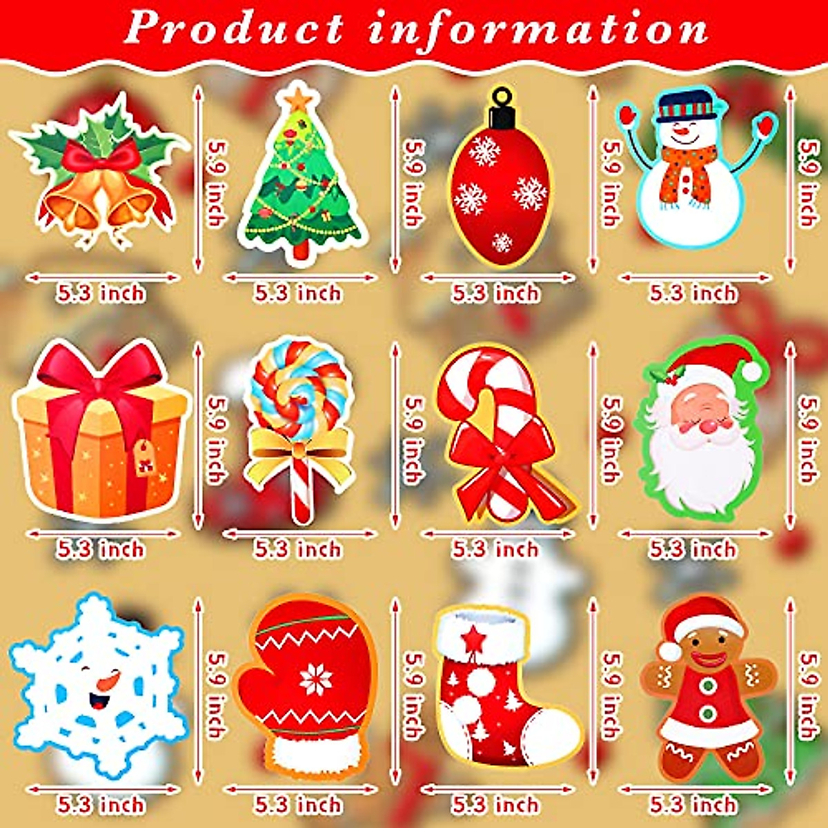 60 Pieces Christmas Mini Cut-Outs Assorted Holiday Cut-Outs 12 Designs Santa Claus Stocking Xmas Tree Snowflake Bells Classroom Winter Decoration for Kids Bulletin Border School Office Party Favor