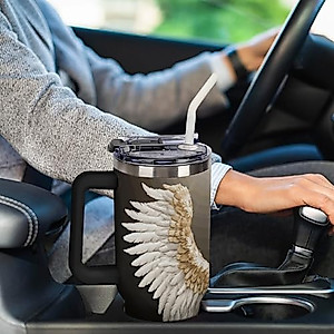 NVBSKKDH Angel Wing 40 Oz Stainless Steel Tumbler with Handle & Straw Double-Walled Vacuum Insulated Travel Mug for Hot/Cold Drinks, Reusable Thermal Cup for Car Cup Holder