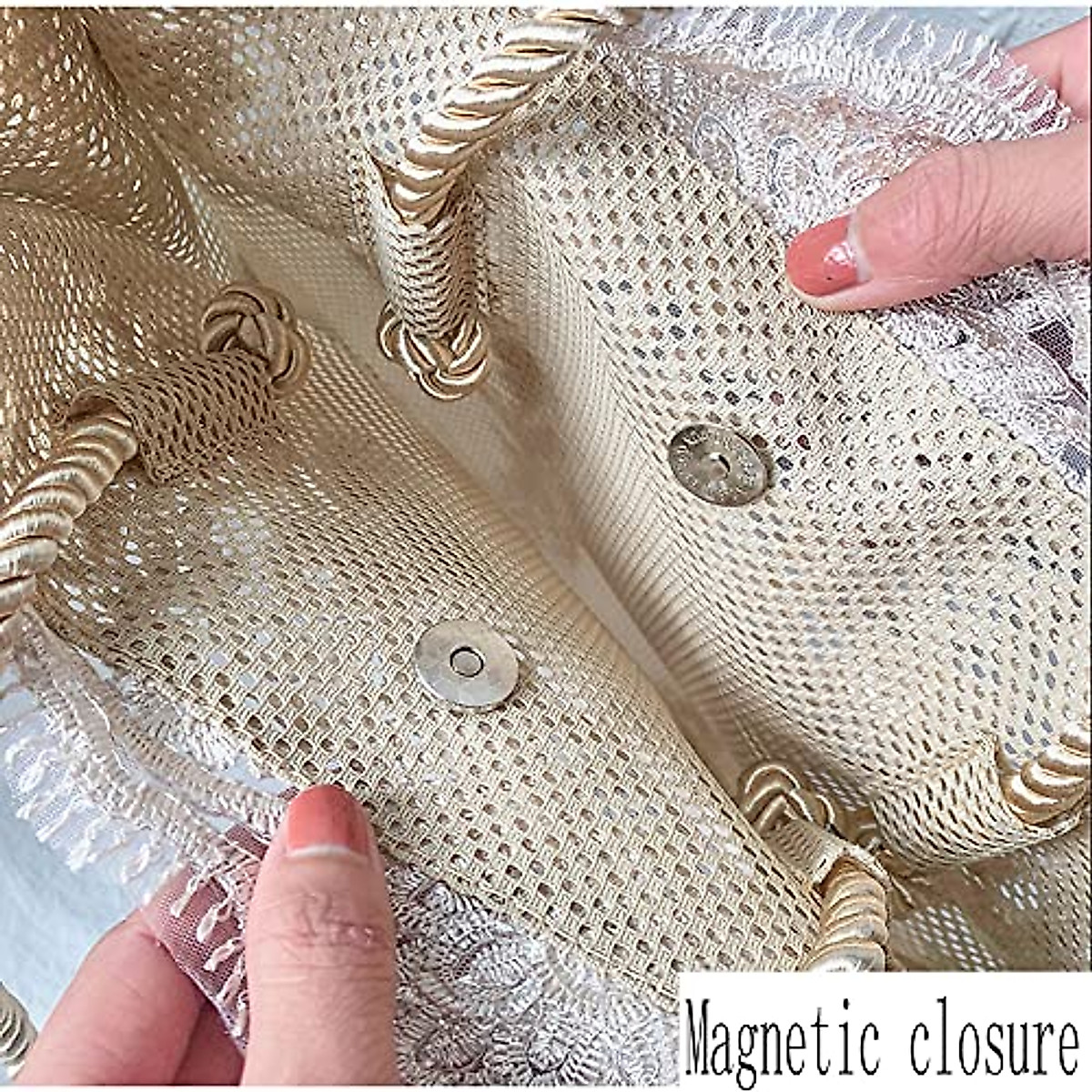 Sweet fairy lace bag hand shoulder tote bag embroidered hollow shopping bag (Black)