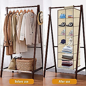 Satino Hanging Closet Organizers and Storage Shoe Clothes Bag Jewelry Wardrobe Storage Container - 11 Shelves, 47.3 * 12 * 12 Inch Beige
