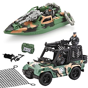 JOYIN 10-in-1 Jumbo Military Combat Helicopter Toy Set with Military Vehicle Toys and Military Action Figures, Realistic Lights and Sounds, for Combat Toys Imaginative Play