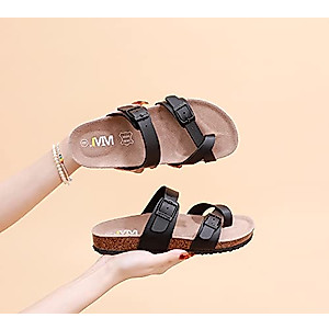 WTW Women Leather Sandals Arizona Slide Shoes (US 9, Black)