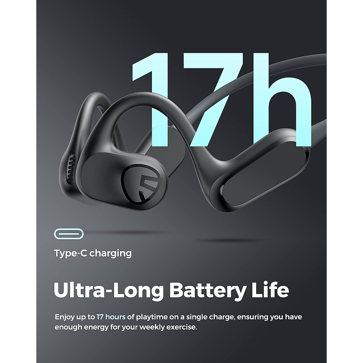 SoundPEATS Air Conduction Headphones, RunFree Lite Open-Ear Sports Bluetooth V5.3 Headphones with Bass Boost and 17 Hours, Sweatproof Ultralight Headset for Running, Workouts, USB-C