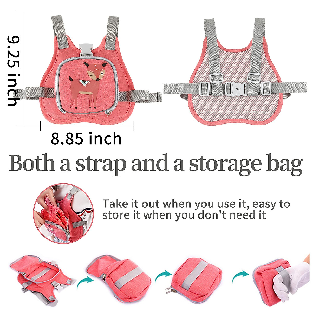 Toddlers Harness Leash & Anti Lost Wrist Link & Betepa Child Safety Harness Leash for Girls Kids Walking Wristband Assistant Strap Reflective Belt for Girl Pink The Best Gift to Keep Kid Close(Fawn)