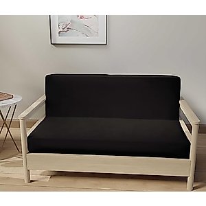 LANE LINEN Futon Covers Full Size, 100% Cotton Futon Slipcovers, Full Size Futon Mattress Cover for Futon Sofa Bed, Foldable Armless Sofa Cover, Zippered Futon Couch Cover - Black