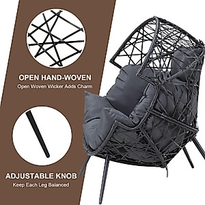 STRPRETTY BASIC Egg Chair - Outdoor Patio Egg Chair Indoor Wicker Egg Chair Basket Lounger Chair with Cushion and Stand for Living Room Patio Backyard (Dark Gray)