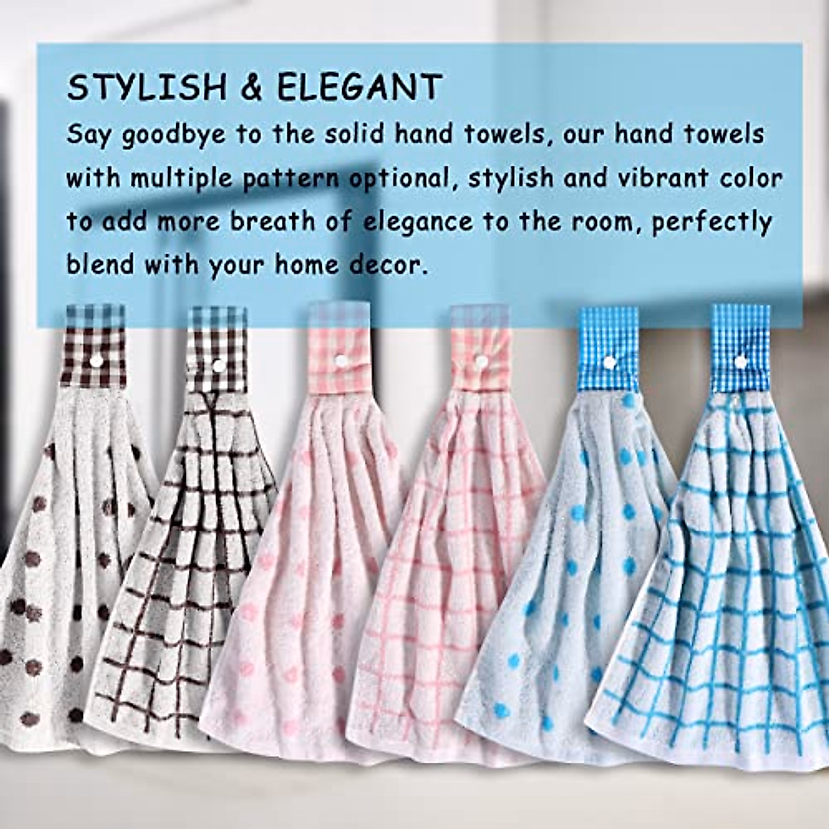 Cotton Hand Towels, 2 Pack 100% Cotton Kitchen Hand Towels Absorbent Hanging Towels, Button Hanging Tie Towels for Kitchen, Bathroom, Brown