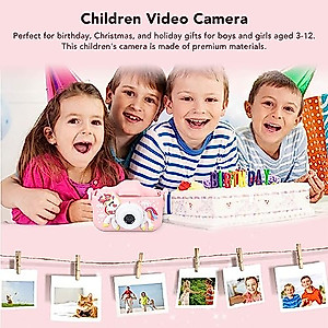 Kids Camera, Video Recording Video Camera Toy 600mAh Battery 3-12 Years Old Fun to Play (Pink)
