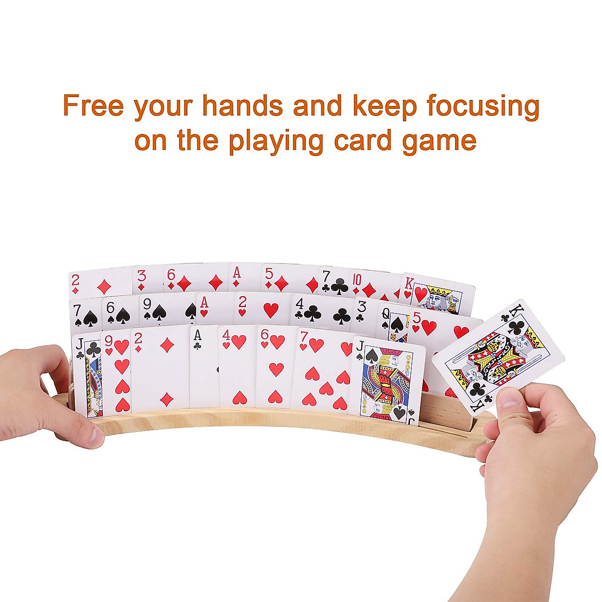 Exqline Curved Wooden Playing Card Holder Tray Rack Organizer Set of 2 Solid Card Holder for Kids Seniors - 13.8 x 1.9 x 2.4 Inch for Bridge Canasta Strategy Card Playing