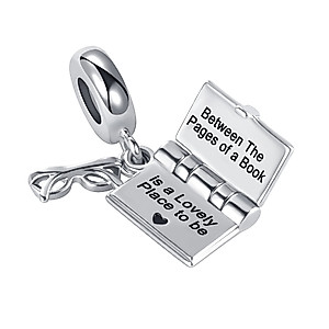 QeenseKc Loving Reading Book With Glasses Pendant Charm for Pandora Bracelet Necklace