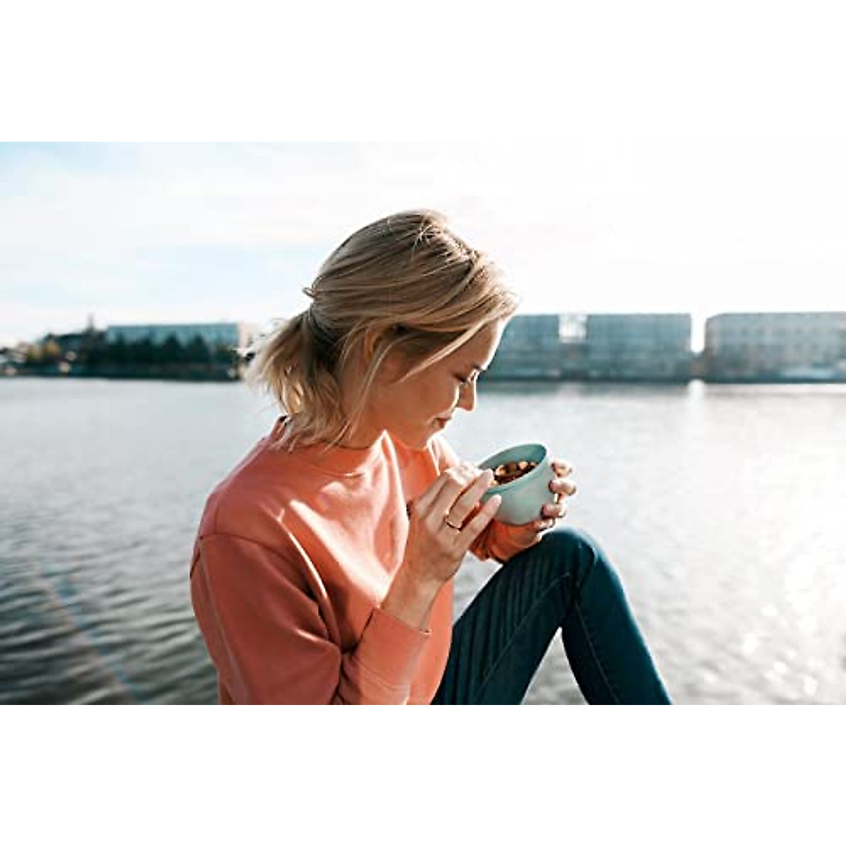 Mepal, Lunchpot with 2 Interchangeable Lids, a Detachable Small Storage Container for Nuts or Fruit, Portable, BPA Free, Nordic Denim, 4 inch Diameter, 1 Count