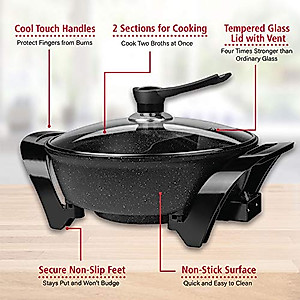 Brentwood SK-72BK Electric Non-Stick 6-Quart Shabu Pot with Divider, Black