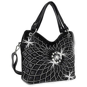Zzfab Double Handles Large Star Flower Bling Purse Black