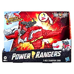 Power Rangers Battle Attackers Dino Fury T-Rex Champion Zord Electronic Action Figure Toy for Kids Ages 4 and Up with Lights and Sounds
