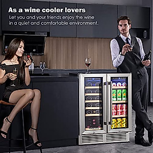 BODEGA Wine and Beverage Refrigerator, 24 Inch Dual Zone Wine Cooler, with Smart APP Control and 2 Safety Locks,Soft LED Light Hold 19 Bottles and 57 Cans, Built-In or Freestanding