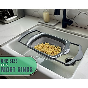 XL Large Kitchen Strainer by Comfify - Collapsible Silicone Over-The-Sink Colander with Extendable Handles - Use with Pasta, Fruit, Berries & Veggie - 6 Quart - Gray