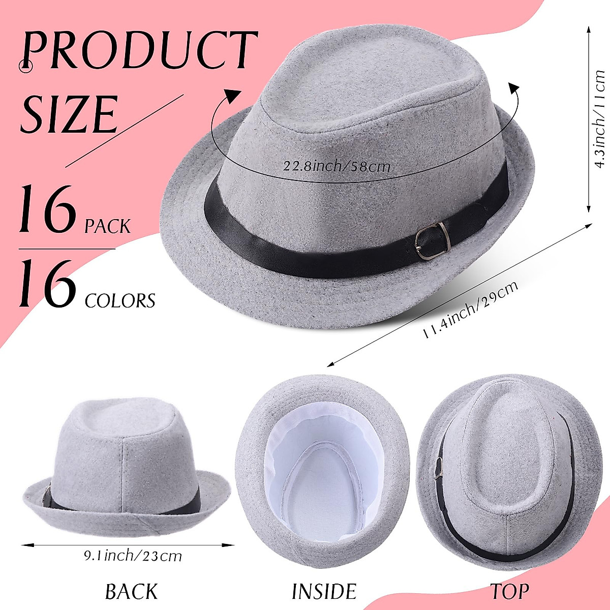 Liitrsh 16 Pcs Short Brim Trilby Hats for Men Women Classic Panama Hats with Belt Summer Hats Vintage Dress Hats for 1920s Party Wedding Accessories, 16 Colors Beach Hats