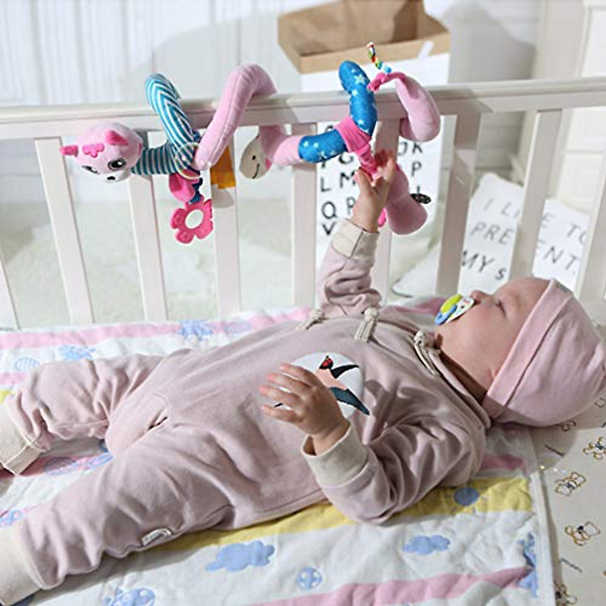 Generic Baby Crib Mobile Car Toys, Baby Activity Spiral Plush Stroller Bar Toy Accessories, Crib Toys with Bell for Boy or Girl, Hangings Rattle Toy Stroller Cat Hanging Toy