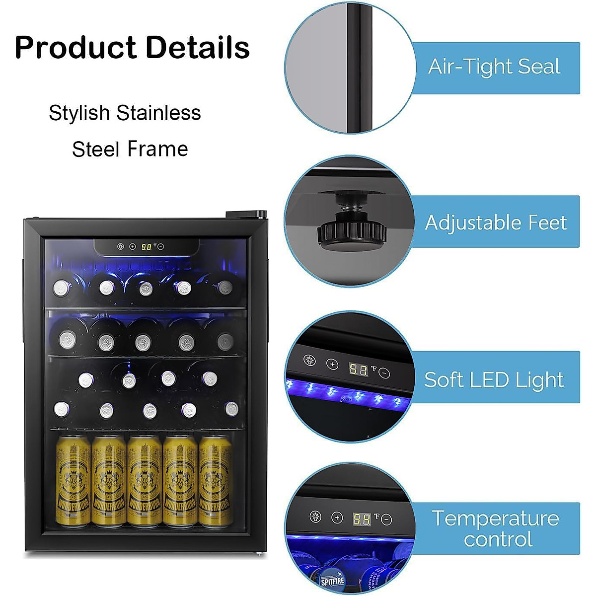 Antarctic Star 24 Bottle Wine Cooler/Cabinet Beverage Refrigerator Small Mini Wine Cellar Beer Soda Clear Glass Door Bar Fridge Quiet Operation Compressor Adjust Temp Control Freestanding, 2.4 Cu. ft…