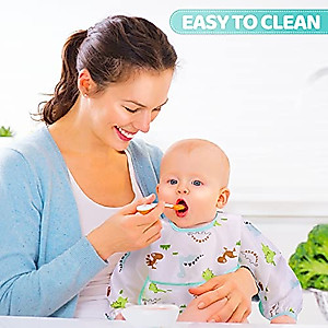 Tarpop 15 Pcs Long Sleeve Baby Bibs for Eating, Fabric Waterproof Sleeved Bib Full Coverage Toddler Bib Baby Smock with Large Pocket Soft Shirt Bibs for Babies Feeding, Fits Ages 6-24 Months