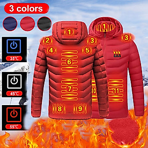 COMIOR Electric Heated Jacket, Unisex Heated Coat for Men Women USB Rechargeable Electric Heated Jacket with 11 Heating Zones Winter Waterproof Warming Jackets For Outdoor Skiing, Hiking
