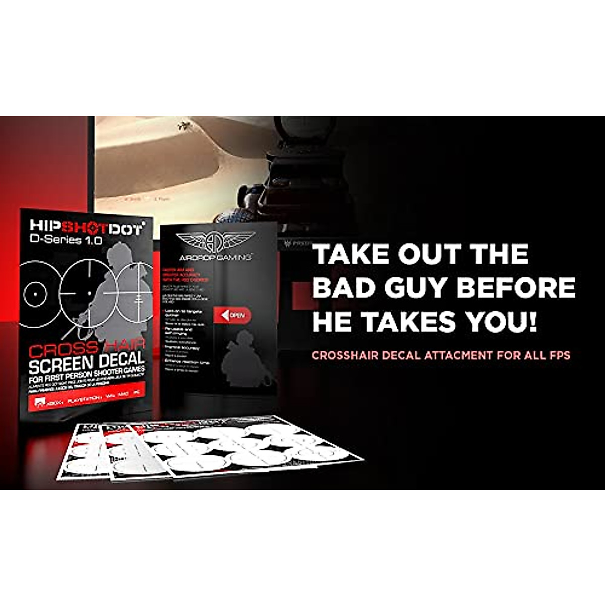 HipShotDot D-Series Pro Pack - Reusable Transparent Aim Sight Assist TV Decals - Gaming Television or Monitor Decal for FPS Video Games Compatible with PC, Xbox & PlayStation (1.0 Red)