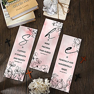 Qunclay 3 Pcs Pink Flower Inspirational Wall Decor Art Gift Wooden Motivational Hanging Christian Quotes Floral Decor for Women Girl Living Room Gift (11.81 x 3.94 x 0.2 Inch,Pink)
