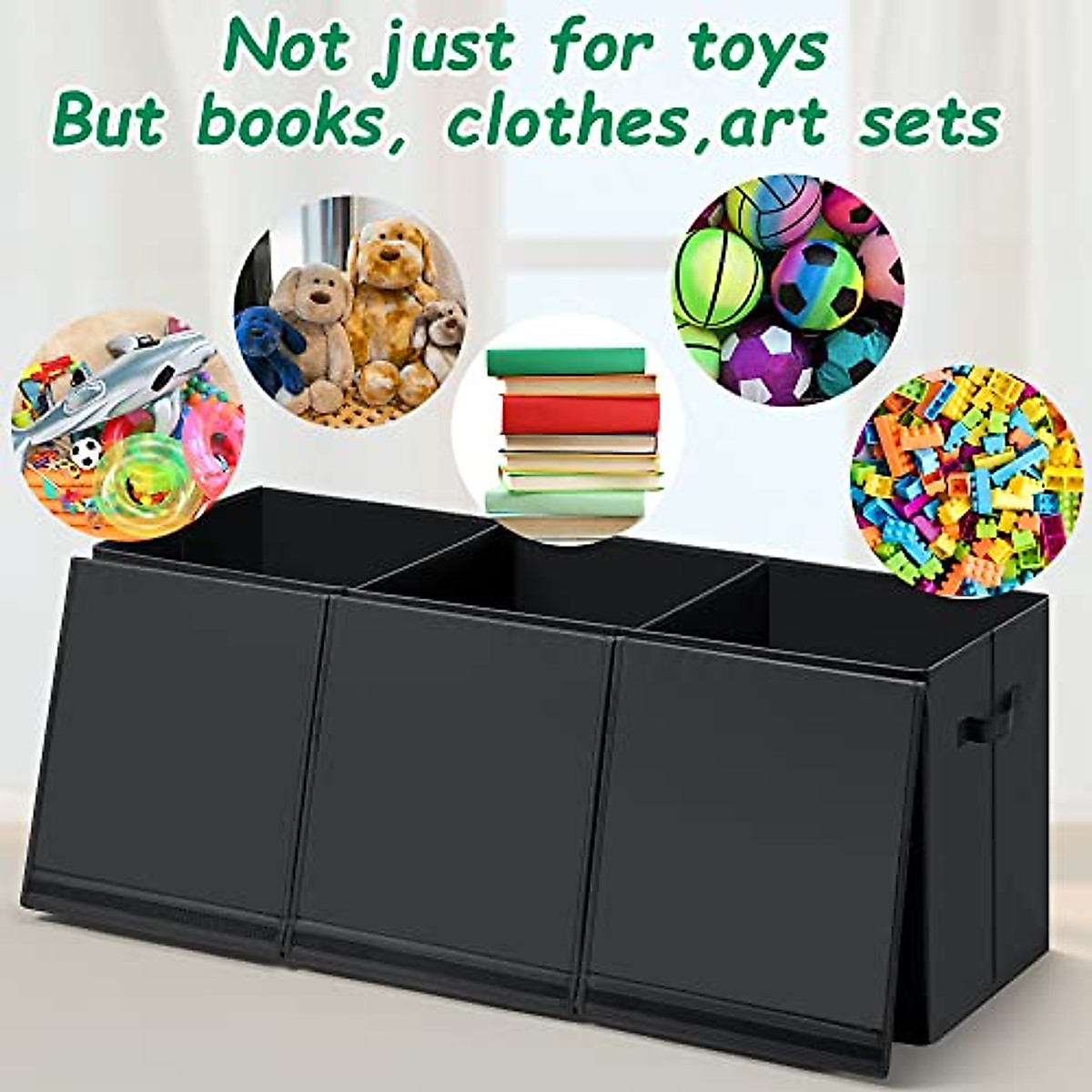 Large Toy Chest for Boys Girls, 40" Toy Box Organizer with Removable Divider, Foldable Sturdy Storage Bins with Lids for kids, Toy Chests for Nursery Playroom Bedroom Living Room